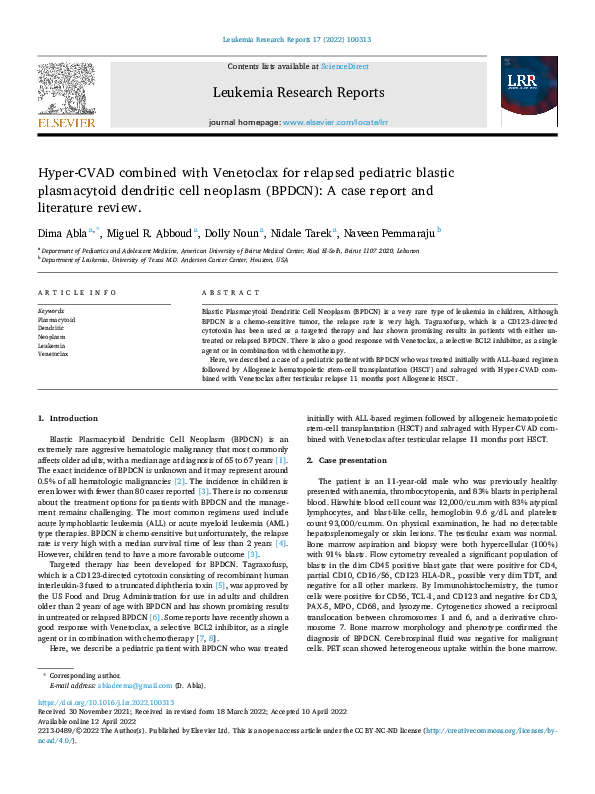 (PDF) Hyper-CVAD combined with Venetoclax for relapsed pediatric ...