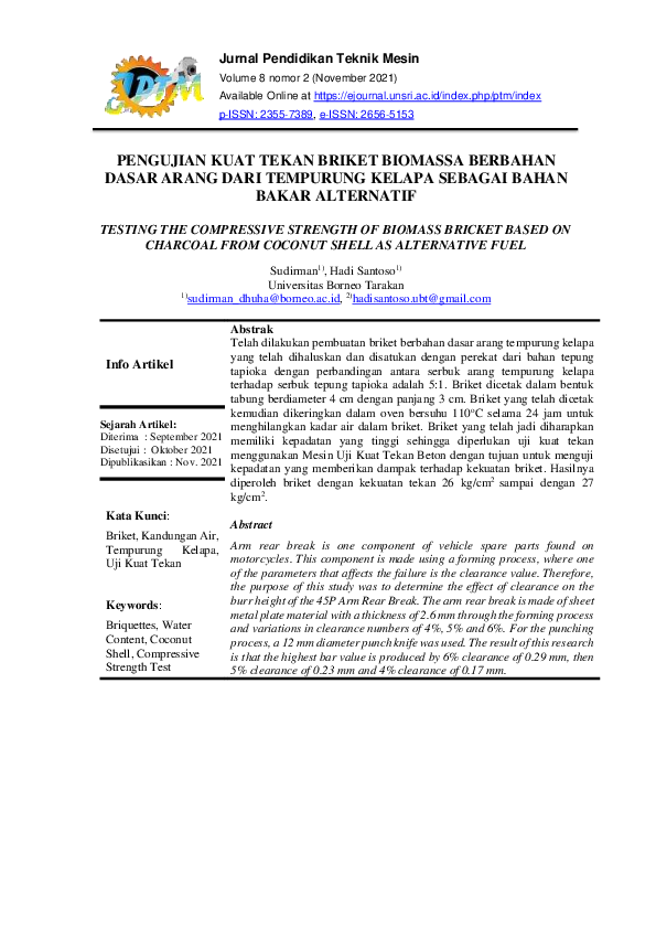 (PDF) Pengujian Kuat Tekan Briket Biomassa Berbahan Dasar Arang Dari ...