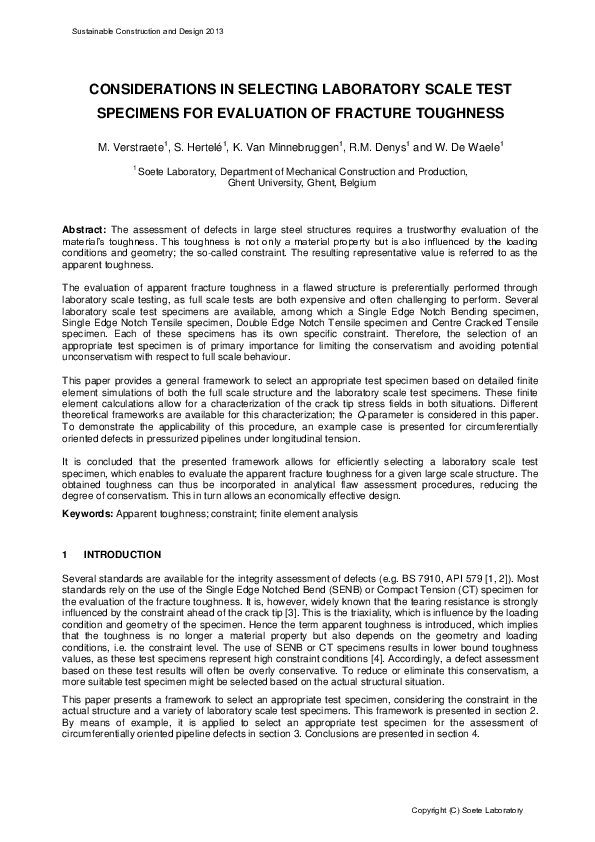 (PDF) Considerations in selecting laboratory scale test specimens for ...