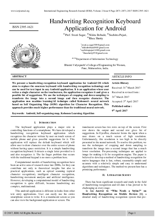 (PDF) Handwriting Recognition Keyboard Application for Android