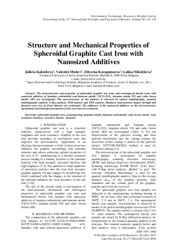(PDF) Structure and Mechanical Properties of Spheroidal Graphite Cast ...