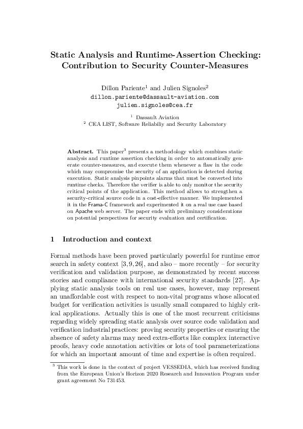 (PDF) Combining Static Analysis and Runtime Checks