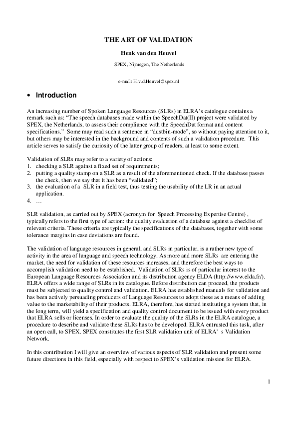 (PDF) The Art of Validation