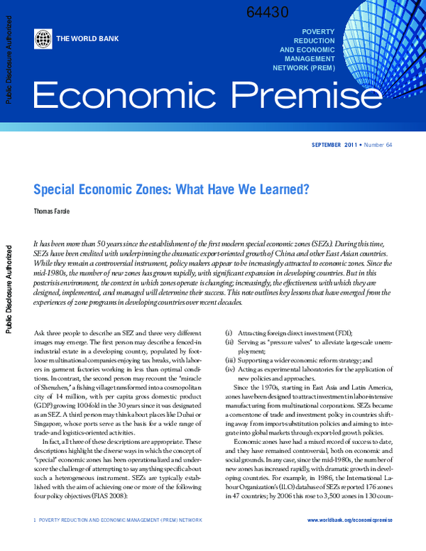 (PDF) Special Economic Zones: What Have We Learned?