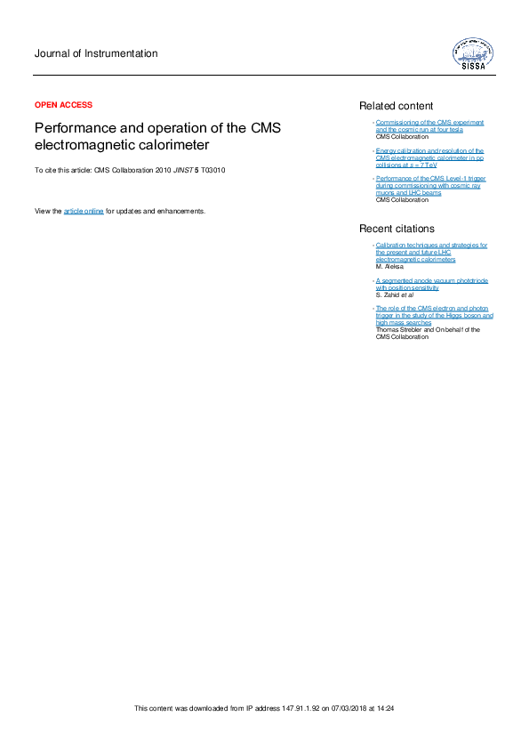 Pdf Performance And Operation Of The Cms Electromagnetic Calorimeter