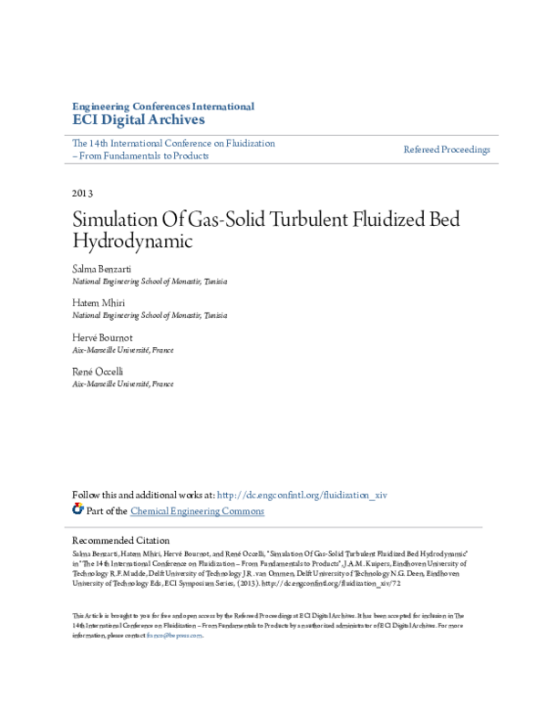 (PDF) Simulation Of Gas-Solid Turbulent Fluidized Bed Hydrodynamic