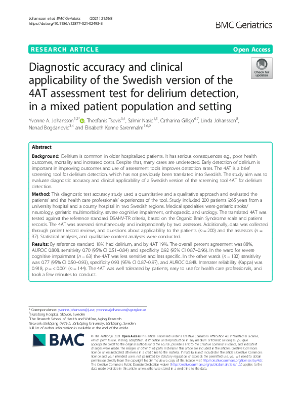 (PDF) Diagnostic accuracy and clinical applicability of the Swedish ...