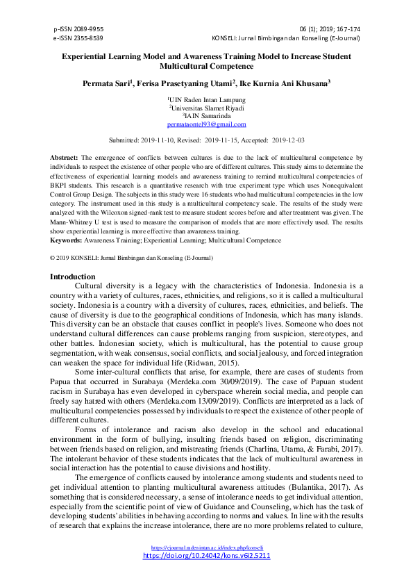 (PDF) Experiential Learning Model and Awareness Training Model to ...