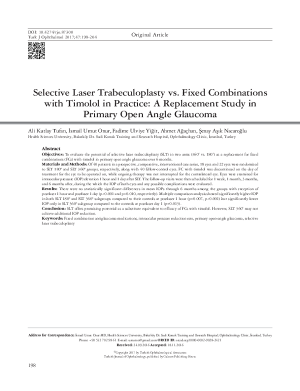 (PDF) Selective Laser Trabeculoplasty(SLT) vs Fixed Combinations with ...