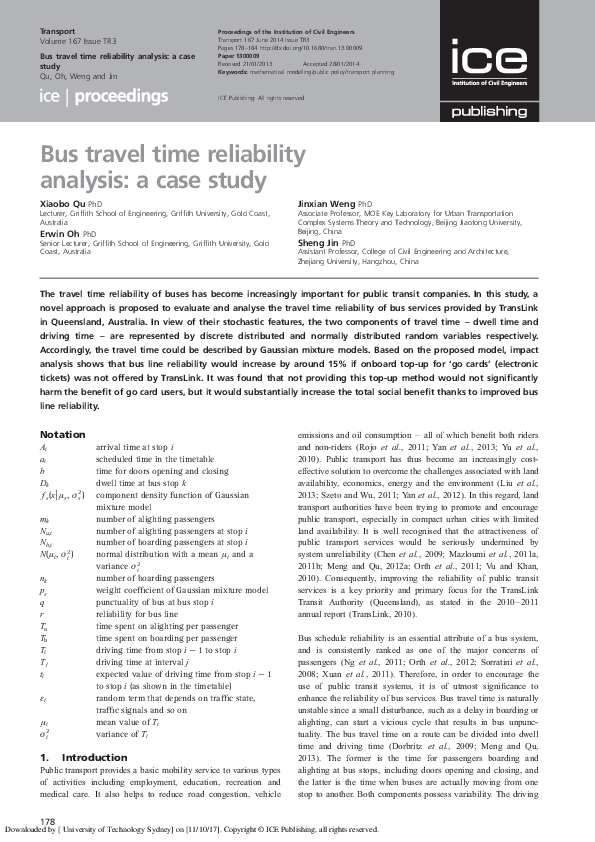 (PDF) Bus travel time reliability analysis: a case study