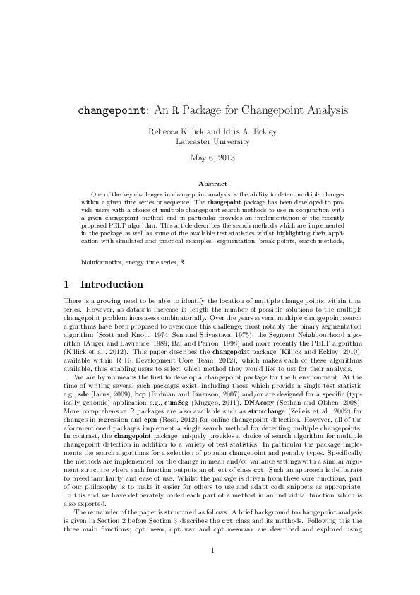 (PDF) changepoint : An R Package for Changepoint Analysis