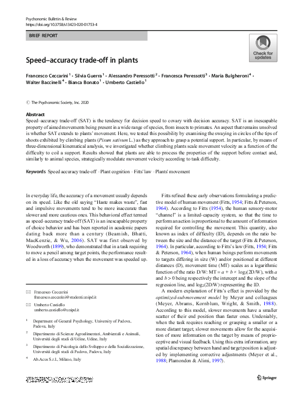 (PDF) Speed–accuracy trade-off in plants
