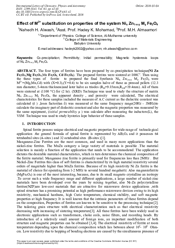 (PDF) Effect of M 2+ Substitution on Properties of the System Ni x Zn 1 ...