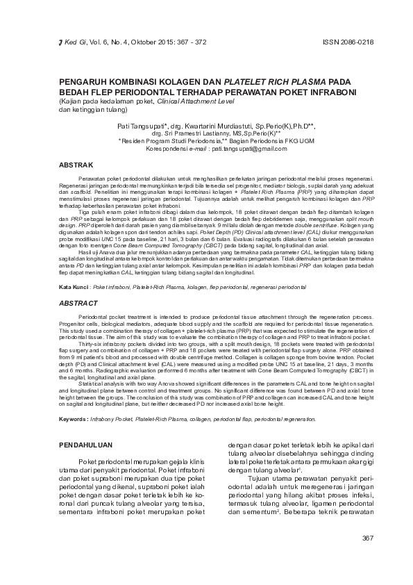 (PDF) PENGARUH KOMBINASI KOLAGEN DAN PLATELET RICH PLASMA PADA BEDAH ...