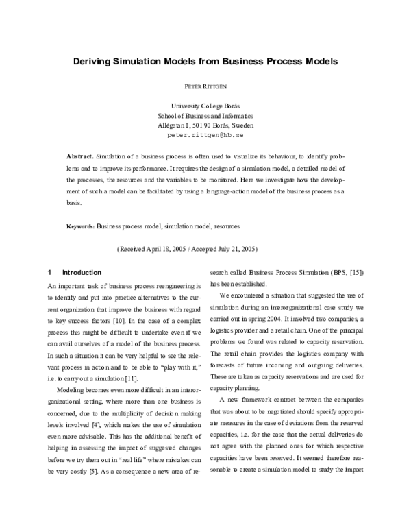 (PDF) Deriving simulation models from business process models