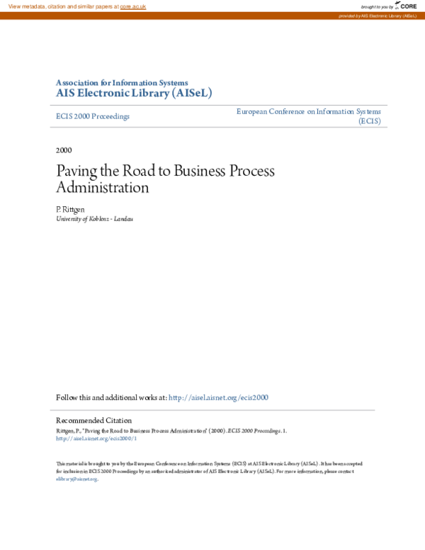 (PDF) Paving the Road to Business Process Administration