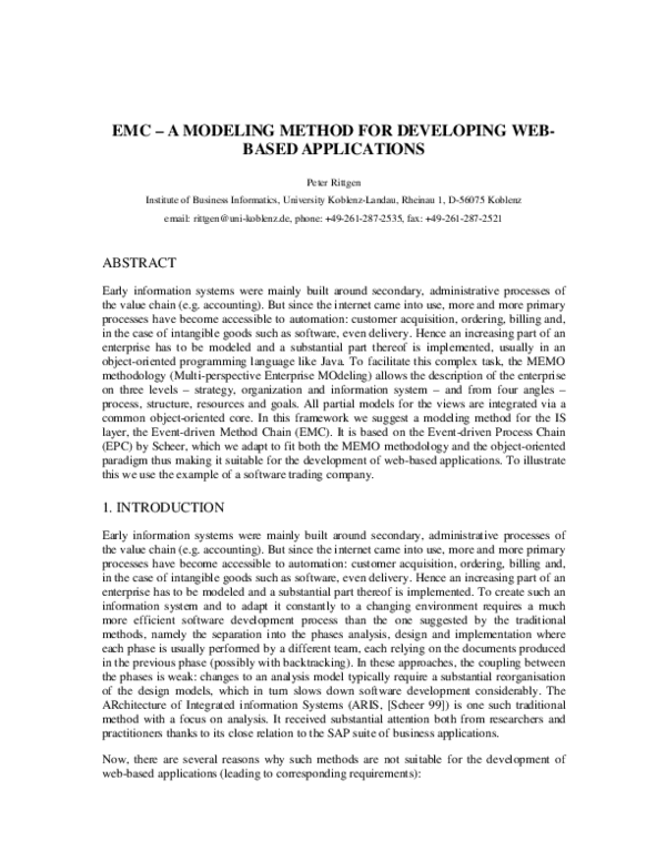(PDF) EMC - A Modeling Method for Developing Web-based Applications