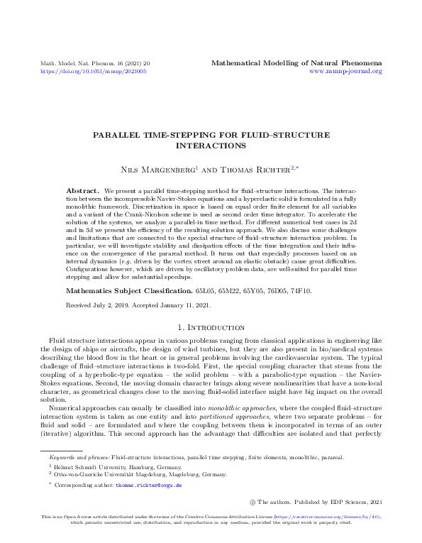 (PDF) Parallel time-stepping for fluid-structure interactions