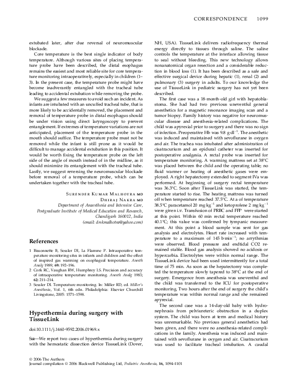 (PDF) Hyperthermia during surgery with TissueLink