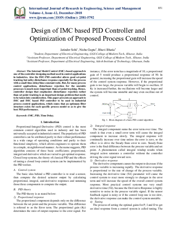 Pdf Imc Based Pid Controller For Disturbance Rejection