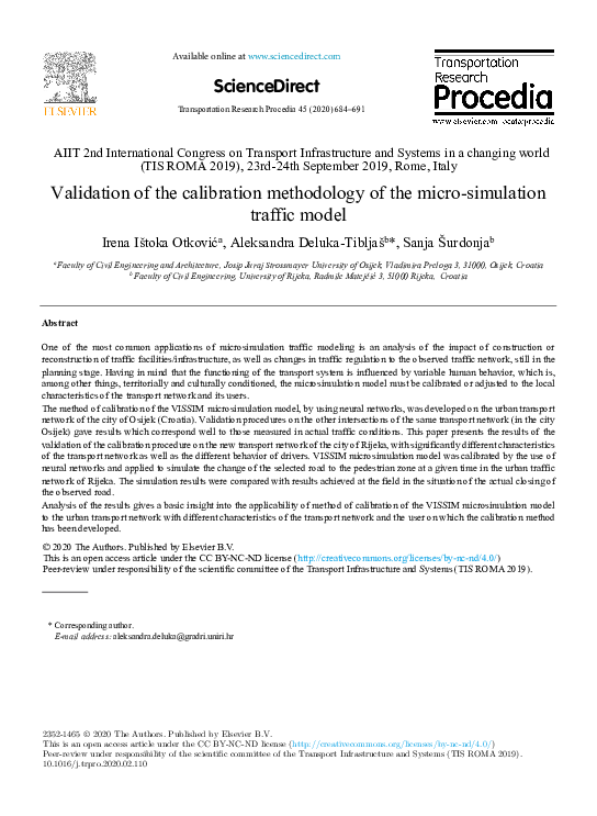 (PDF) Validation of the calibration methodology of the micro-simulation traffic model