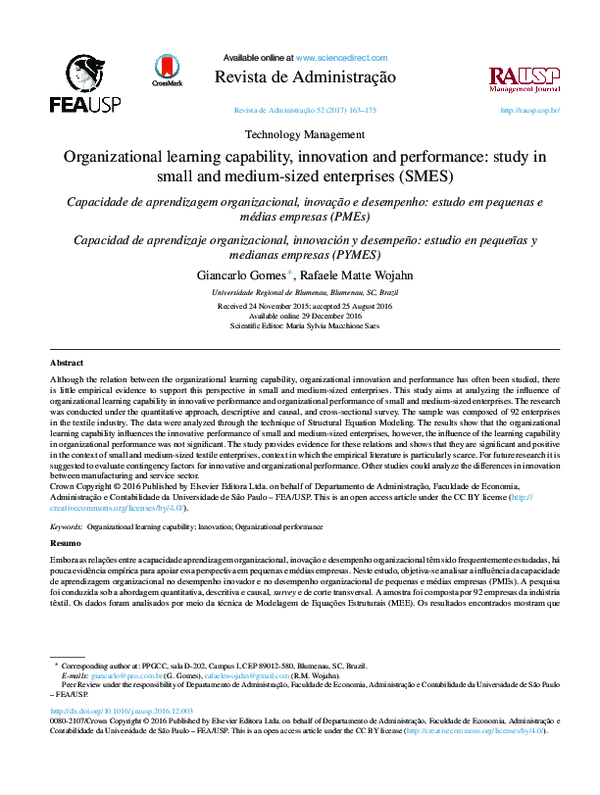 (PDF) Organizational learning capability, innovation and performance: study in small and medium ...
