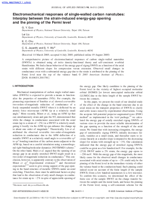 (PDF) Electromechanical responses of single-walled carbon nanotubes ...