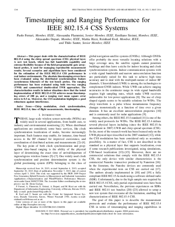 (PDF) Timestamping and Ranging Performance for IEEE 802.15.4 CSS Systems