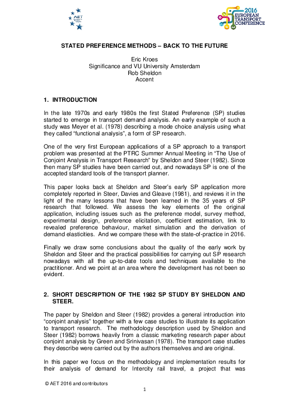(PDF) Stated Preference Methods – Back to the Future