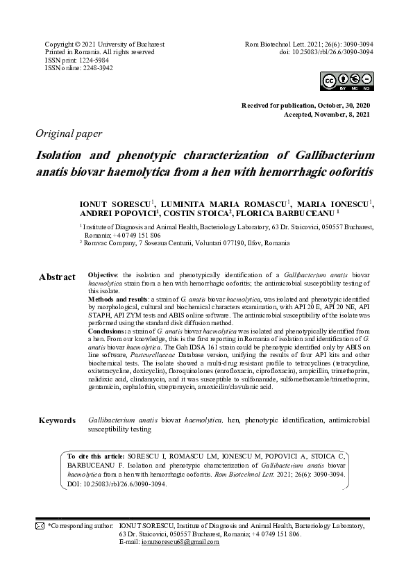 (PDF) Isolation and phenotypic characterization of Gallibacterium ...