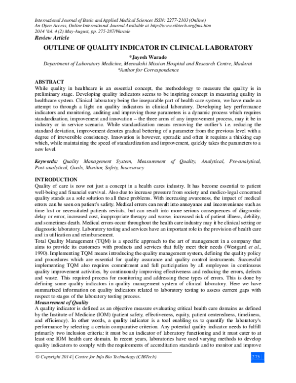 (PDF) Outline of quality indicator in clinical laboratory