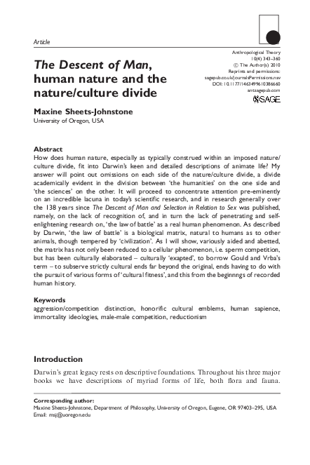 (PDF) The Descent of Man, human nature and the nature/culture divide