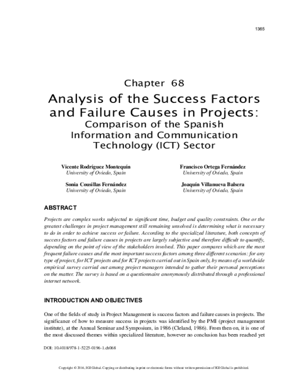 (PDF) Analysis of the Success Factors and Failure Causes in Projects