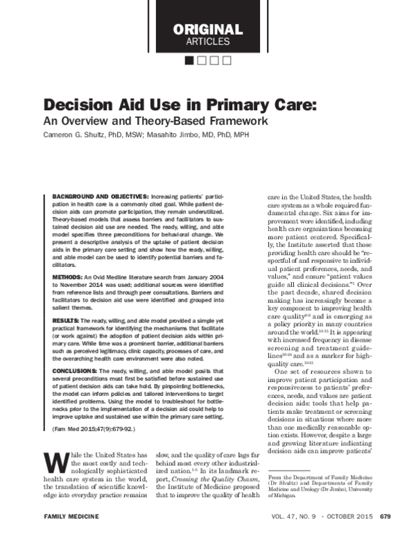 (PDF) Decision Aid Use in Primary Care: An Overview and Theory-Based ...