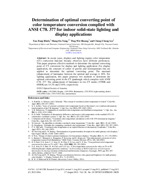 (PDF) Determination of optimal converting point of color temperature ...