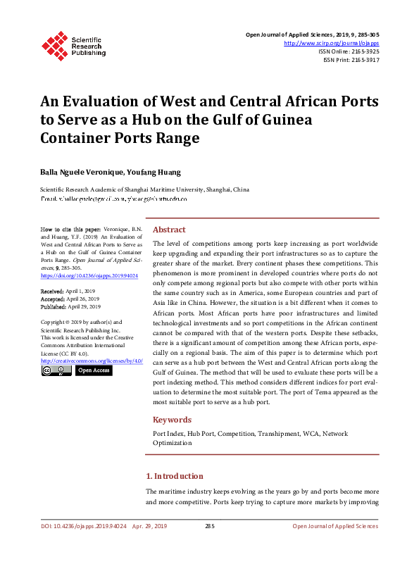 (PDF) An Evaluation of West and Central African Ports to Serve as a Hub ...