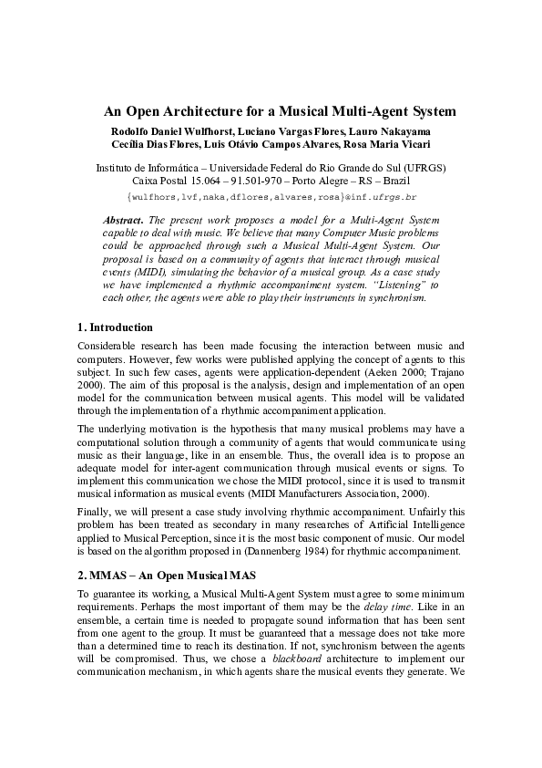 Pdf An Open Architecture For A Musical Multi Agent System
