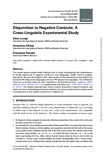 (PDF) Disjunction in Negative Contexts: A Cross-Linguistic Experimental ...
