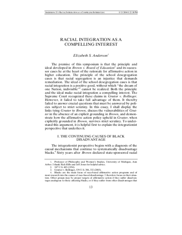 (PDF) Racial integration as a compelling interest