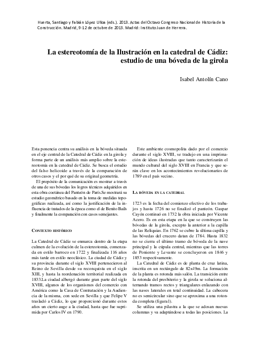 (PDF) La estereotomía de la Ilustración en la catedral de Cádiz ...