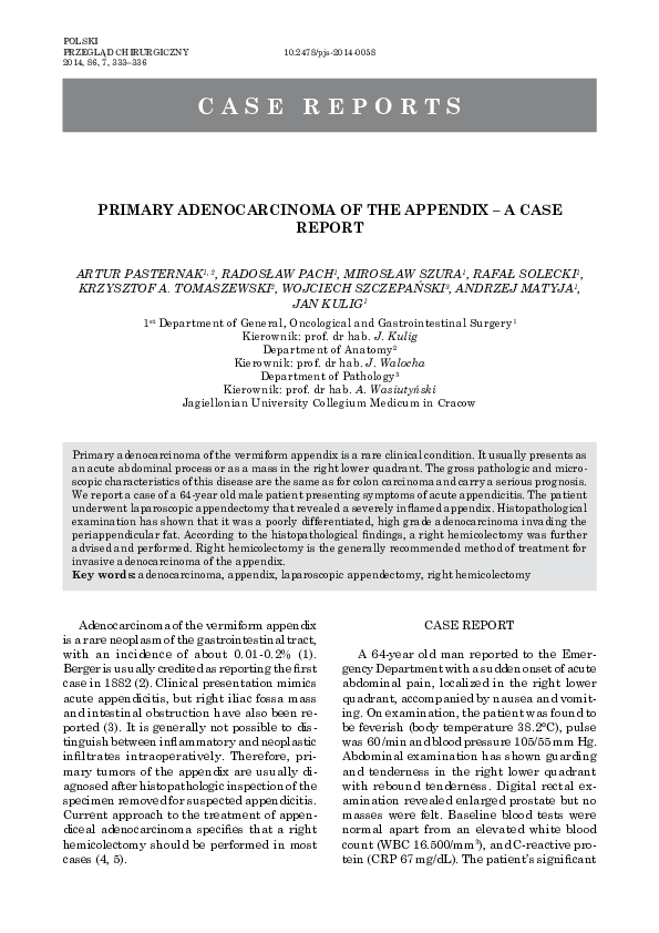 (PDF) Primary adenocarcinoma of the appendix: a case report