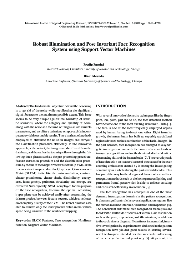 Pdf Robust Illumination And Pose Invariant Face Recognition System Using Support Vector Machines
