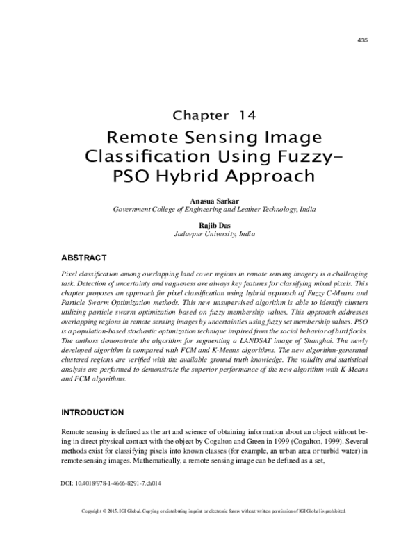 Pdf Remote Sensing Image Classification Using Fuzzy Pso Hybrid Approach
