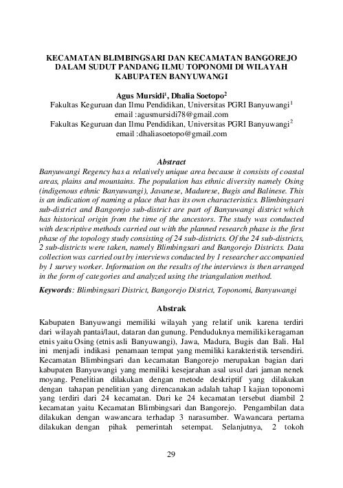(PDF) Kecamatan Blimbingsari Dan Kecamatan Bangorejo Dalam Sudut ...