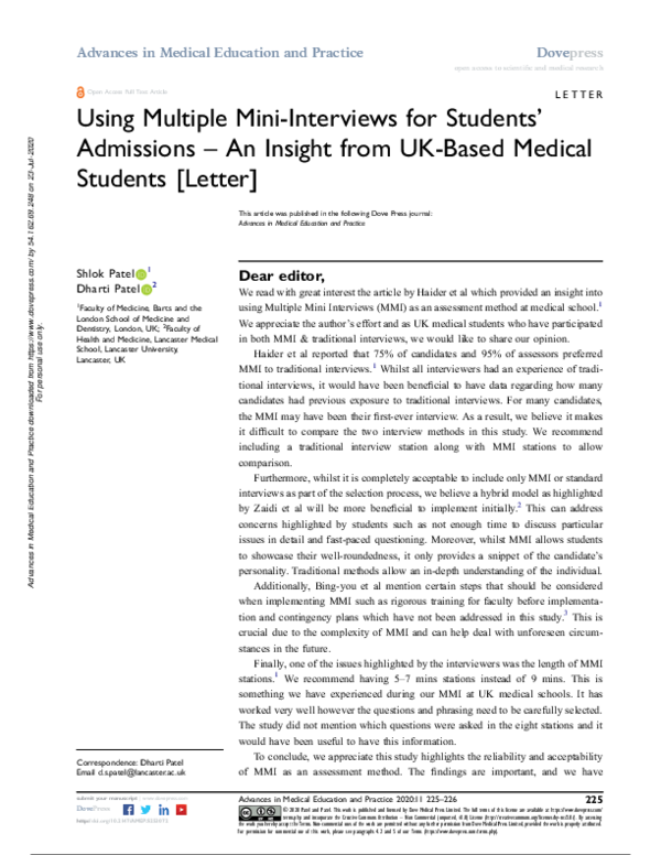 (PDF) Using Multiple Mini-Interviews for Students’ Admissions – An ...