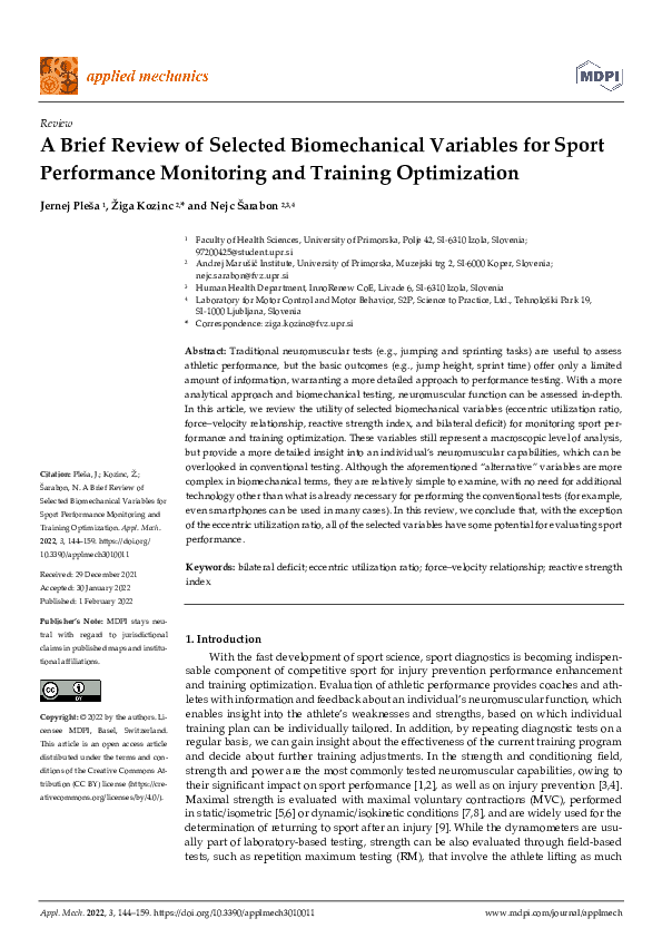 (PDF) A Brief Review of Selected Biomechanical Variables for Sport ...