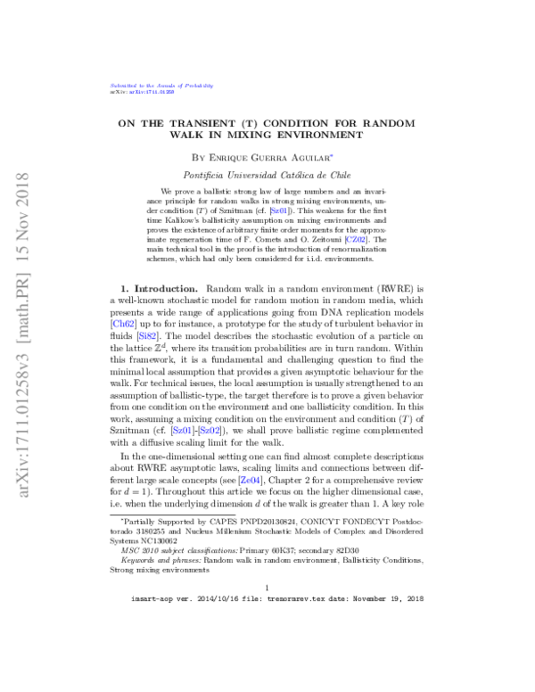 (PDF) On the transient (T) condition for random walk in mixing environment