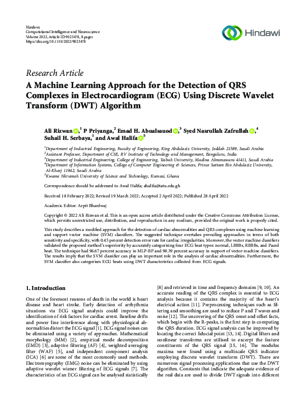 Pdf A Machine Learning Approach For The Detection Of Qrs Complexes In Electrocardiogram Ecg