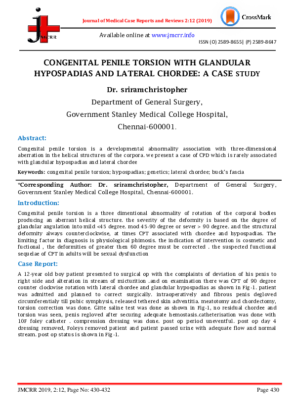 (PDF) Congenital Penile Torsion with Glandular Hypospadias and Lateral ...