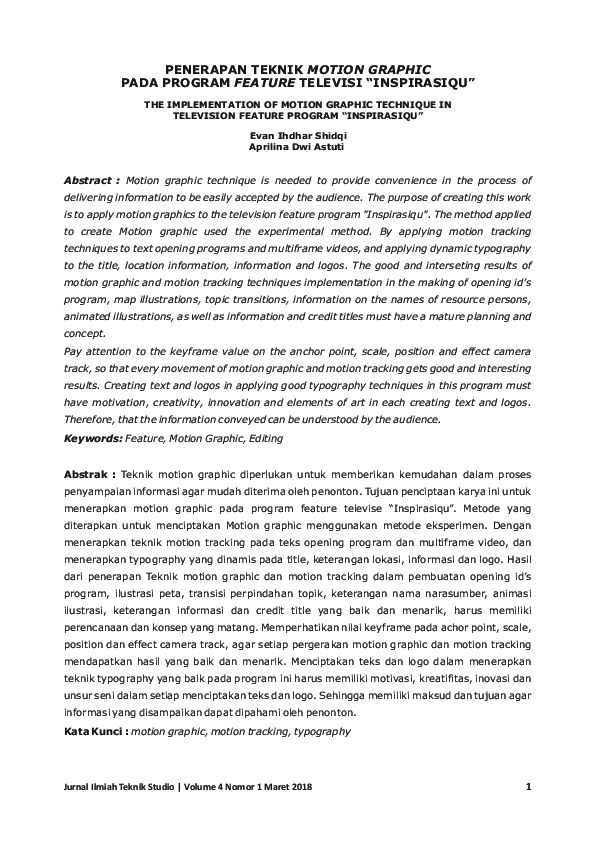 (PDF) Penerapan Teknik Motion Graphic Pada Program Feature Televisi ...